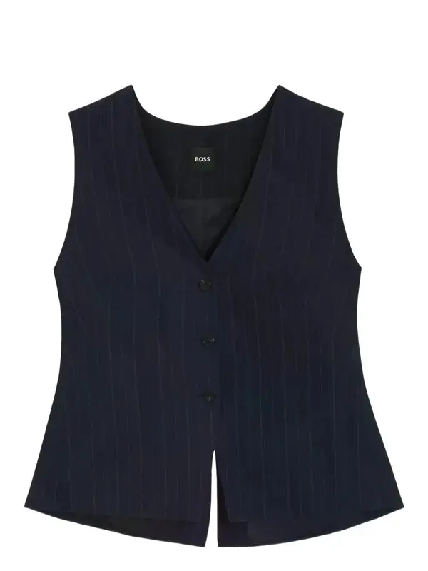 BOSS Striped Buttoned Vest - Blue