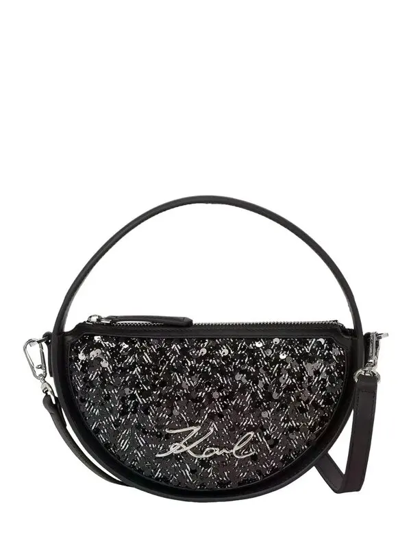 Karl Lagerfeld Signature Herrin Sequined Crossbody Bag - Black