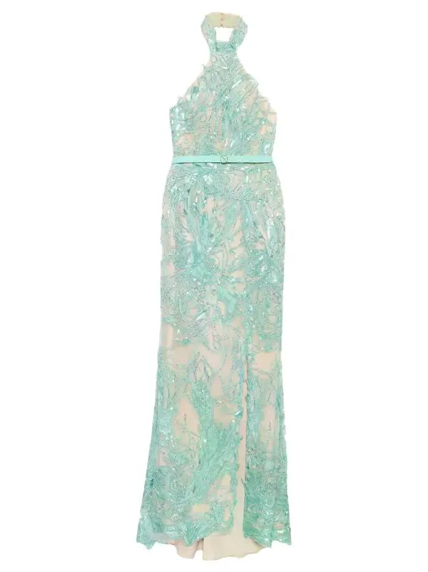 SAIID KOBEISY Embroidered Halterneck Gown - Green