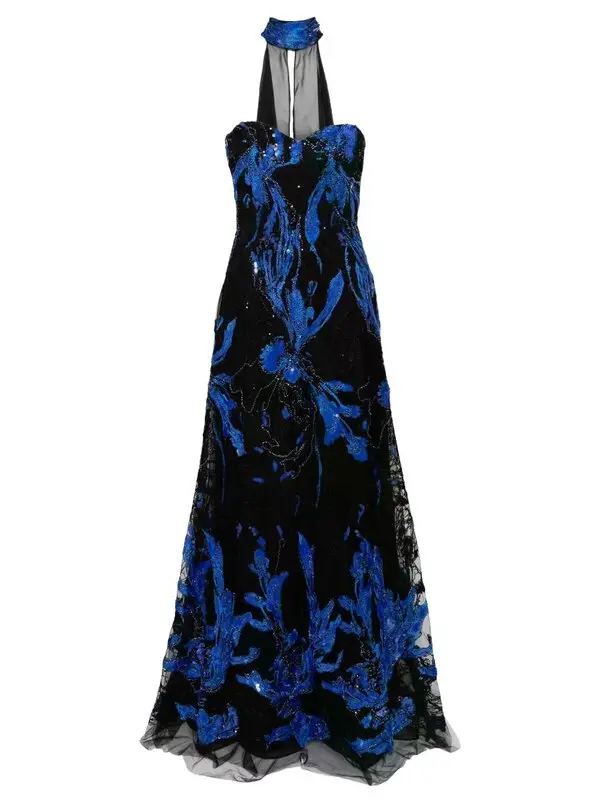 SAIID KOBEISY Embroidered Strapless Dress - Blue