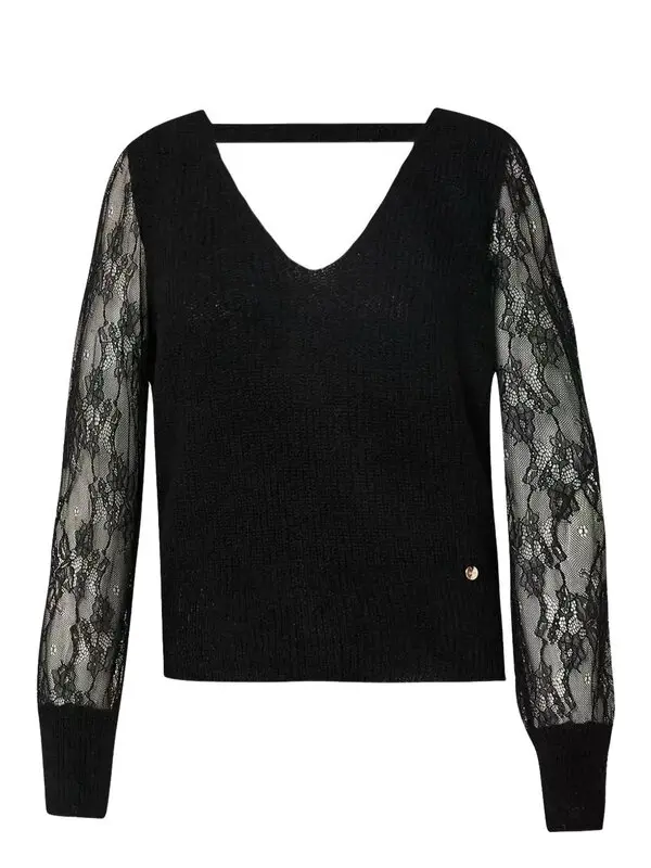 Liu Jo Lace-sleeve Knitted T-shirt - Black