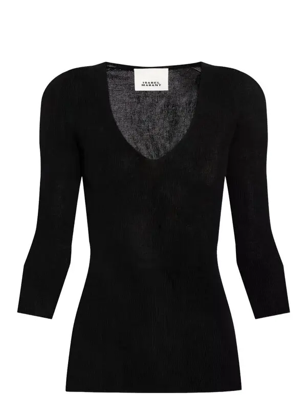 Isabel Marant Ribbed V-neck Top - Black