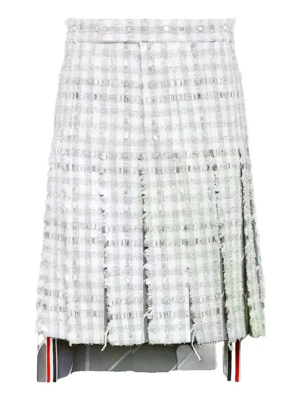 Thom Browne Gingham-check Pleated Tweed Skirt - Grey