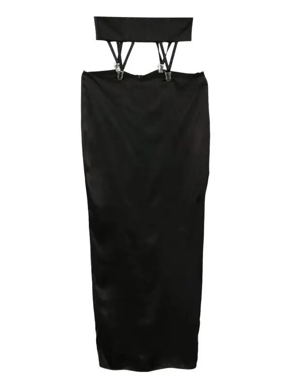 VESTIAIRE D'UN OISEAU LIBRE Silk Midi Skirt With Suspenders - Black