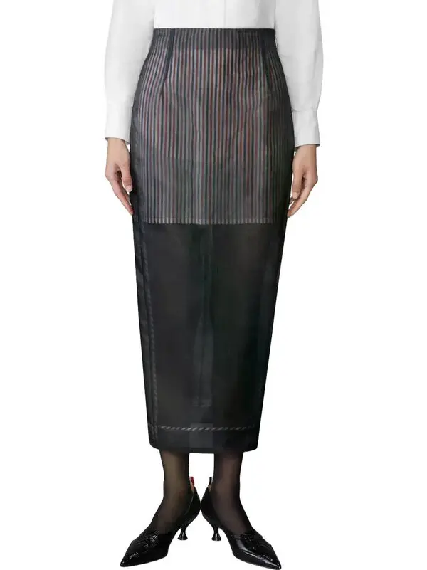 Thom Browne Striped Organza Pencil Skirt - Black