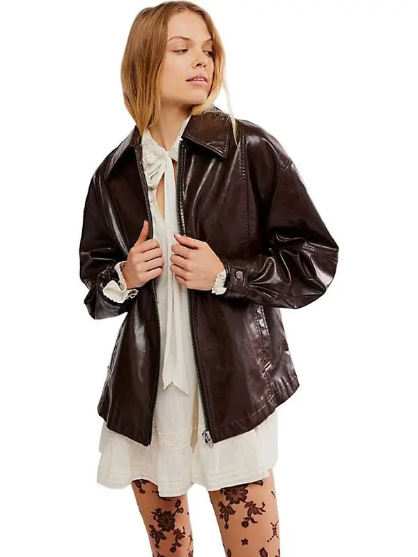 Free People We The Free Sloane Vegan Leather Jacket - Chocolate