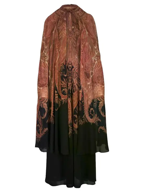 Zimmermann Hypnotic Paisley-print Cape Maxi Dress - Brown