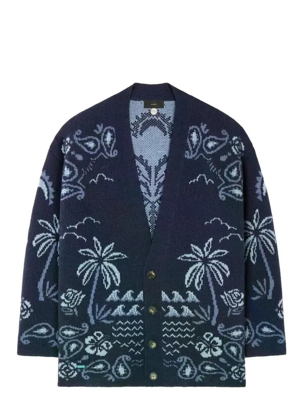 Alanui Palm-tree Paisley Cardigan - 4642-midnight-denim
