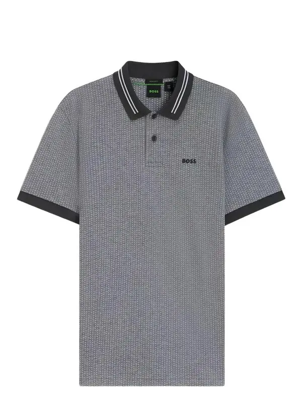 BOSS Tipped Patterned Polo Shirt - Grey