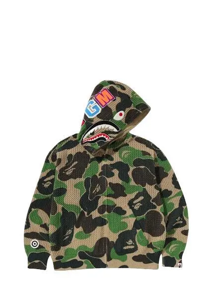 BAPE Abc Camo Crochet Relaxed Fit Shark Full Zip Hoodie - Green