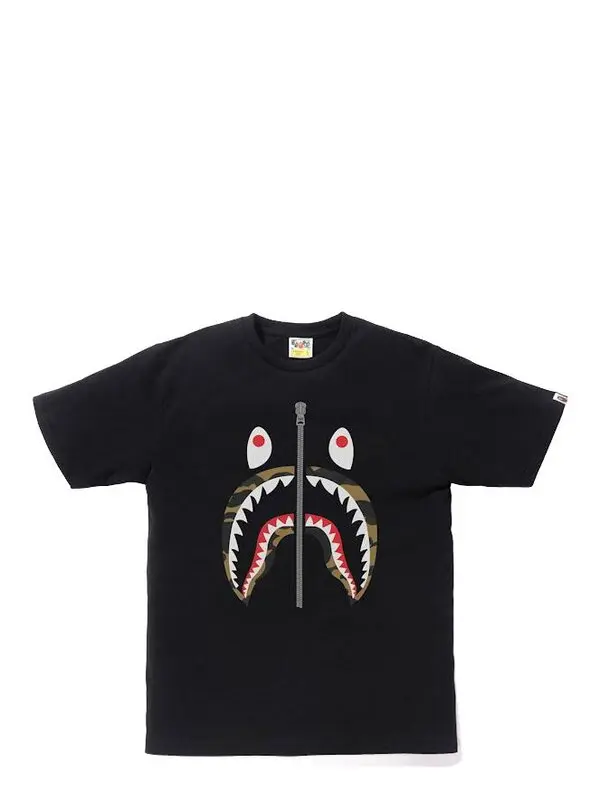 A BATHING APE Reflector 1st Camo Shark Tee Shirt - Black/yellow