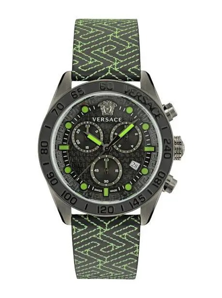 Versace Greca Dome Chrono Leather Watch - Stainless Steel