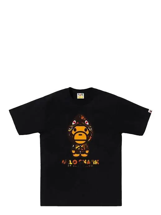 A BATHING APE 1st Camo Milo Shark Fzh Tee Shirt - Black/orange