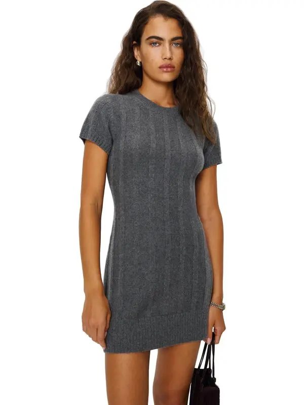 REFORMATION Sadie Cashmere Mini Dress - Ribbed Thunder