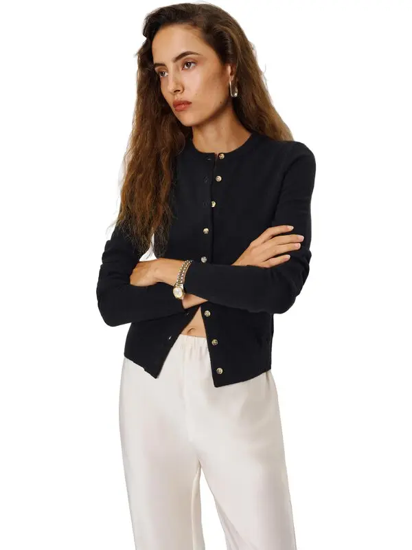 REFORMATION Farren Cashmere Crew Cardigan - Black