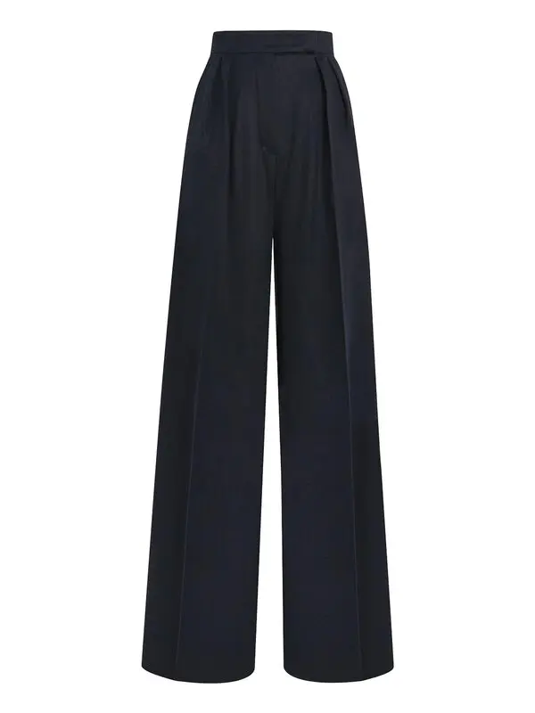 Max Mara Wool Pleated Straight Trousers - Blue