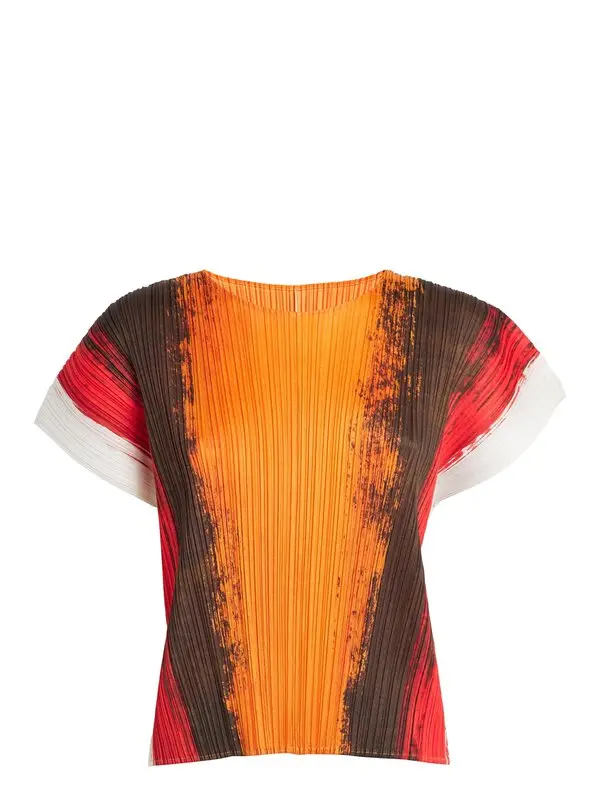 Issey Miyake Pleated Printed Top - Red