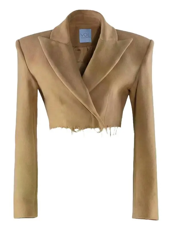 VESTIAIRE D'UN OISEAU LIBRE Frayed-hem Cropped Blazer - Neutrals