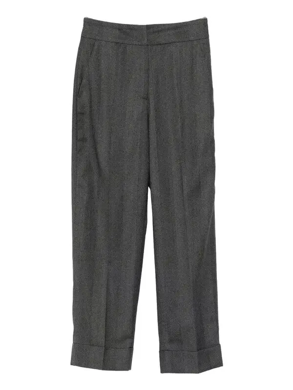 Peserico Cuffed Herringbone Trousers - Grey