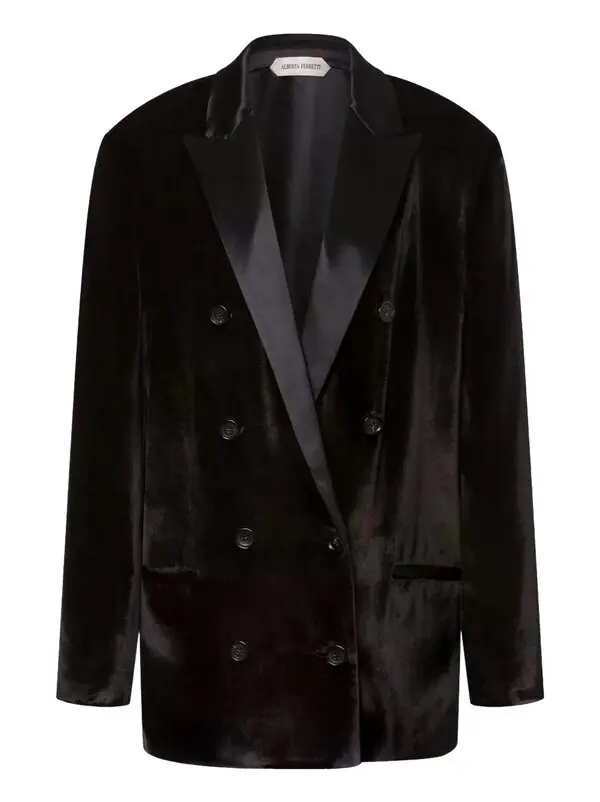 Alberta Ferretti Satin Double-breasted Blazer - Black