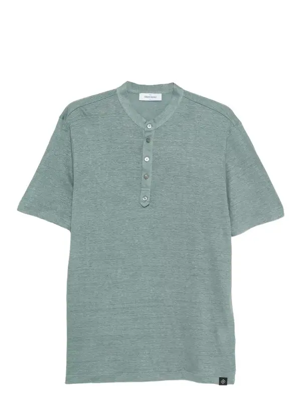 GRAN SASSO Henley-neck Linen T-shirt - Green