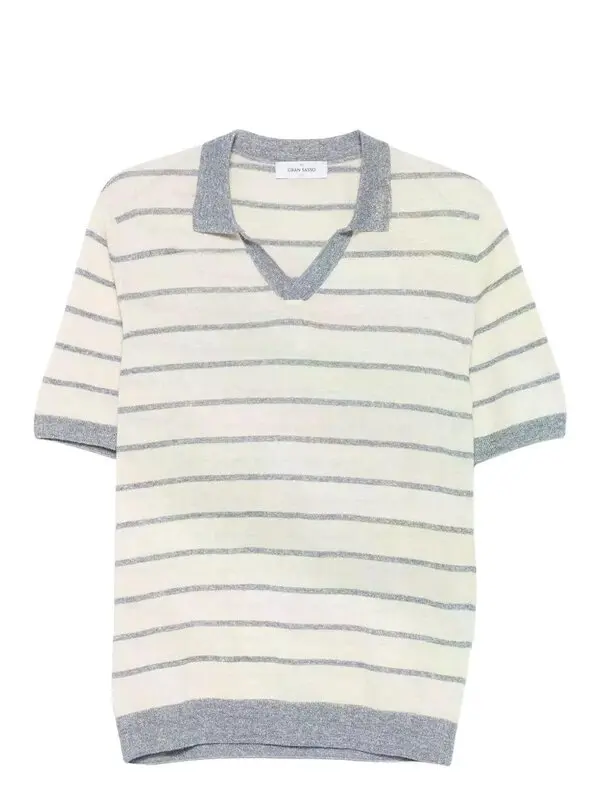 GRAN SASSO Striped V-neck Linen T-shirt - Neutrals