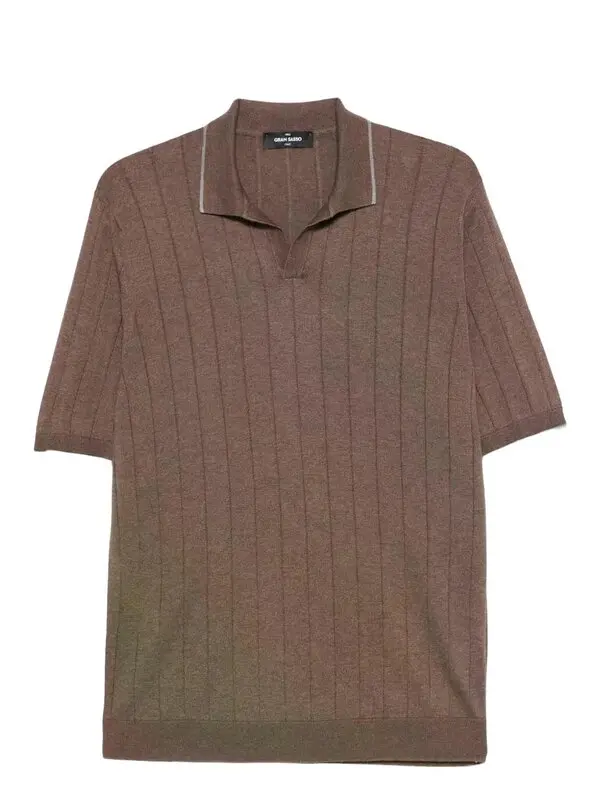 GRAN SASSO Ribbed Polo-collar T-shirt - Brown
