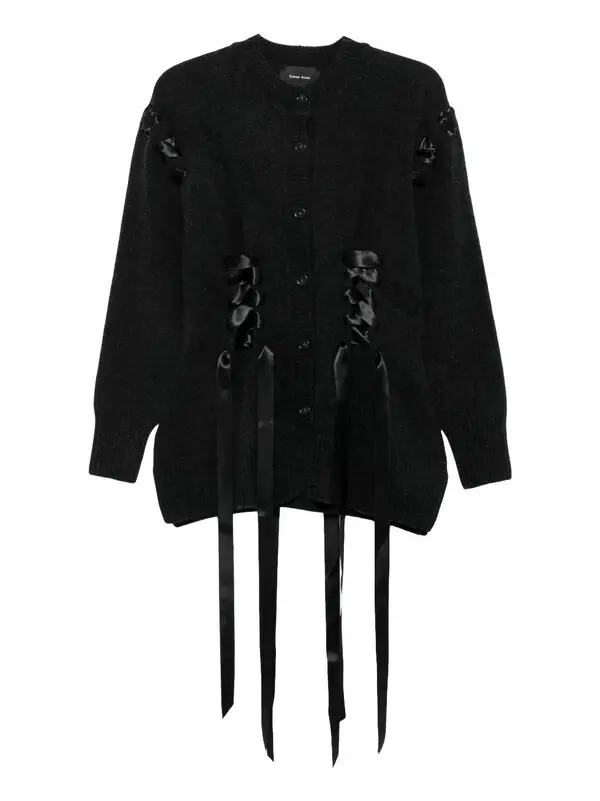 Simone Rocha Ribbon-detail Knitted Cardigan - Grey