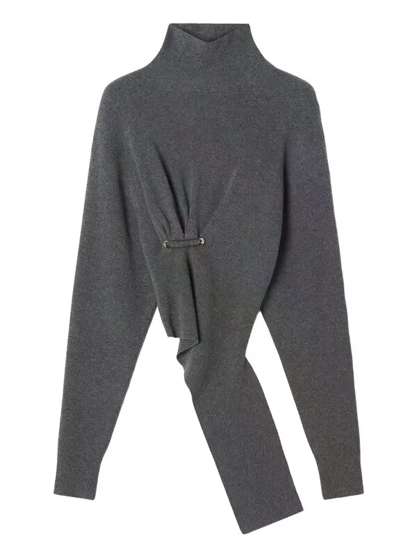 LANVIN Safety-pin-detail Asymmetric Sweater - Grey