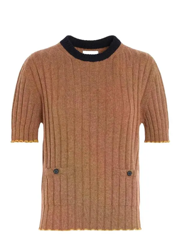 BARRIE Cashmere-blend Ribbed T-shirt - Brown