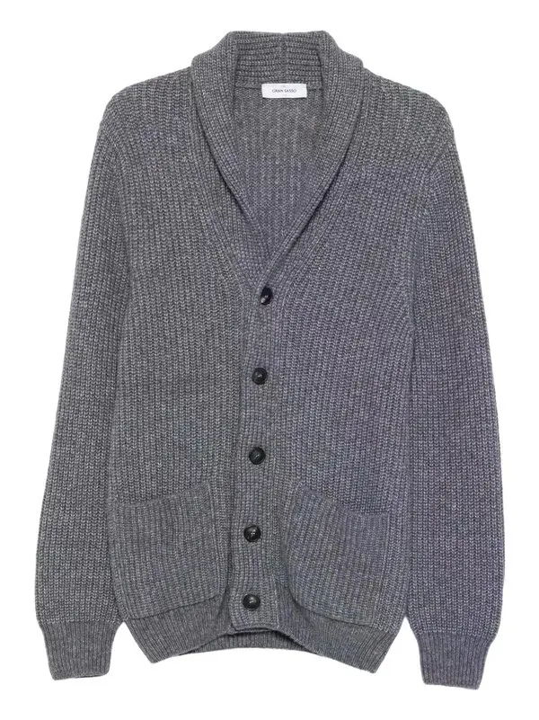 GRAN SASSO Ribbed Shawl-collar Cardigan - Grey