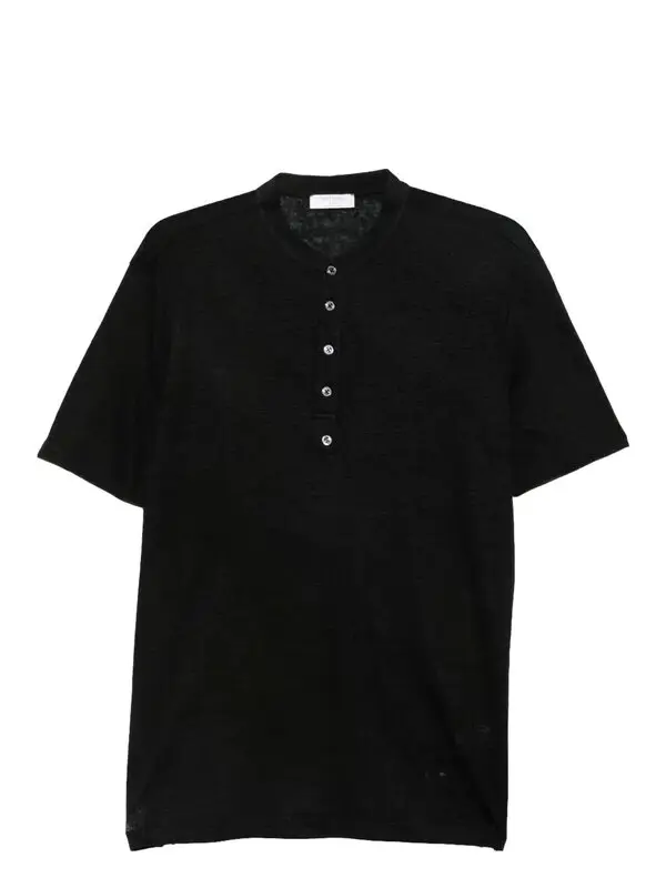 GRAN SASSO Button-placket Linen T-shirt - Black