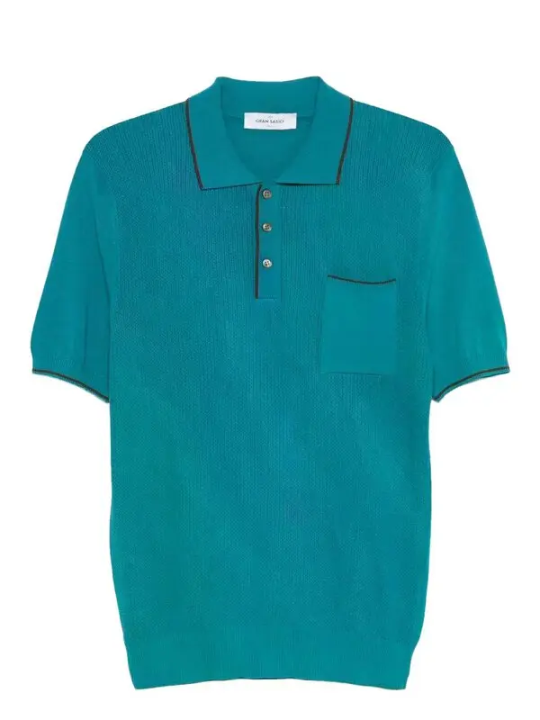 GRAN SASSO Ribbed Pocketed Polo Shirt - Blue