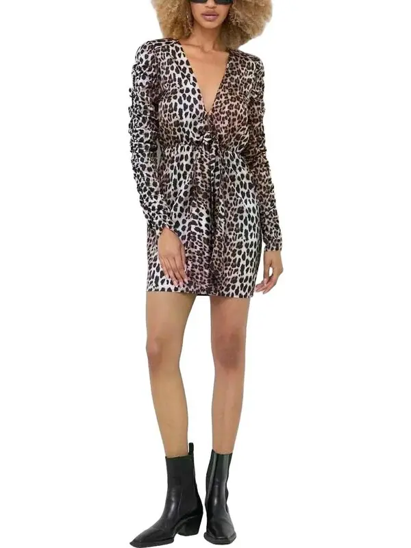 NOTES DU NORD Leopard-print Tie-front Mini Dress - Red