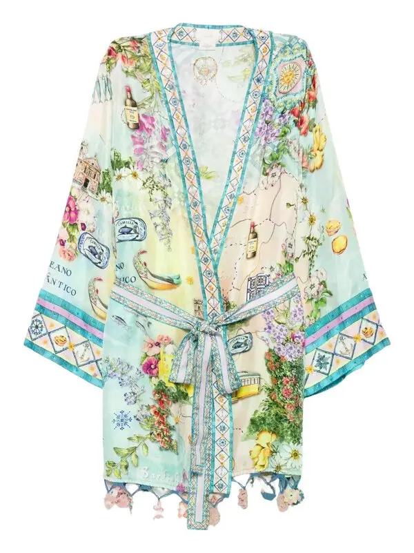 Camilla Floral-print Wrap Cape - Green