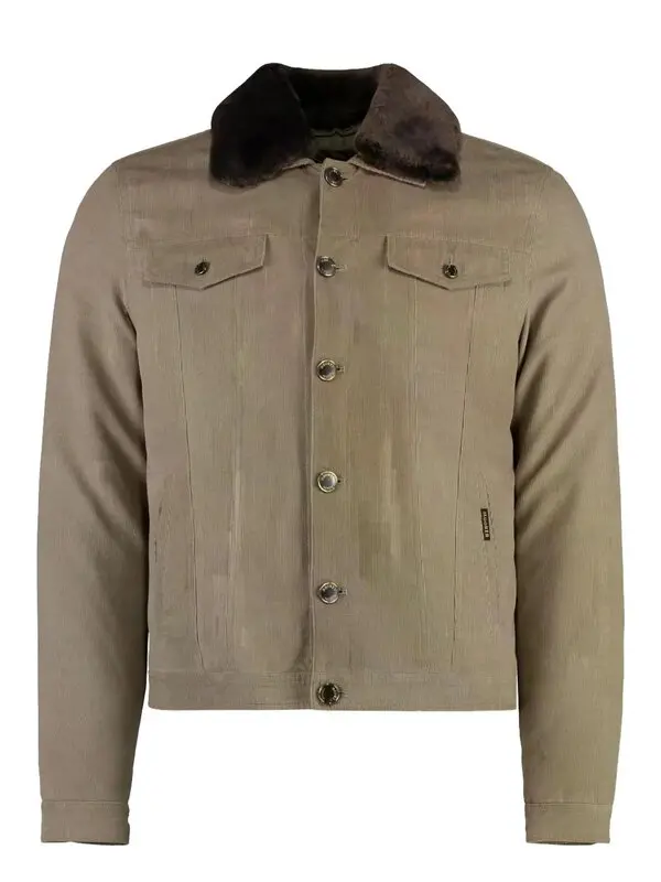 MOORER Padded Corduroy Jacket With Removable Collar - Brown