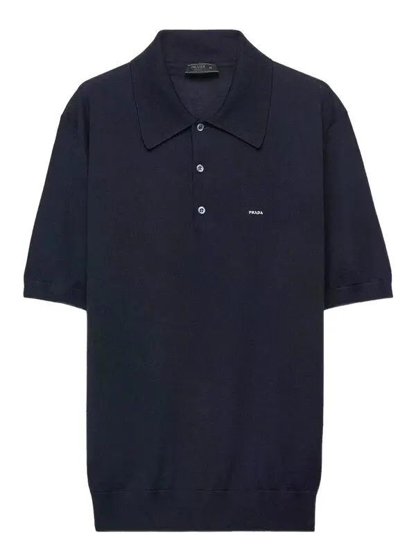 Prada Embroidered Wool Polo Shirt - Blue