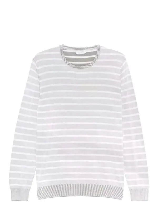 GRAN SASSO Striped Cotton Sweater - 481 Grey/white/green