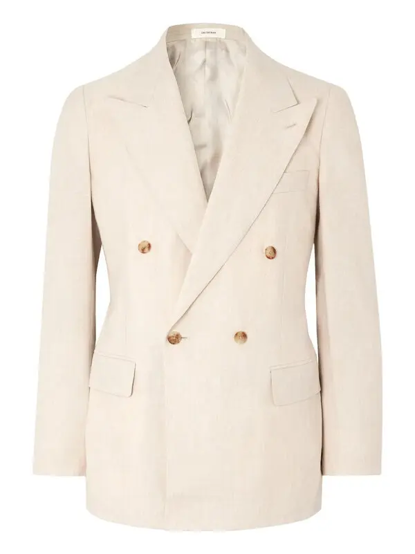 UMIT BENAN Richard Double-breasted Linen And Wool-blend Suit Jacket - Neutrals