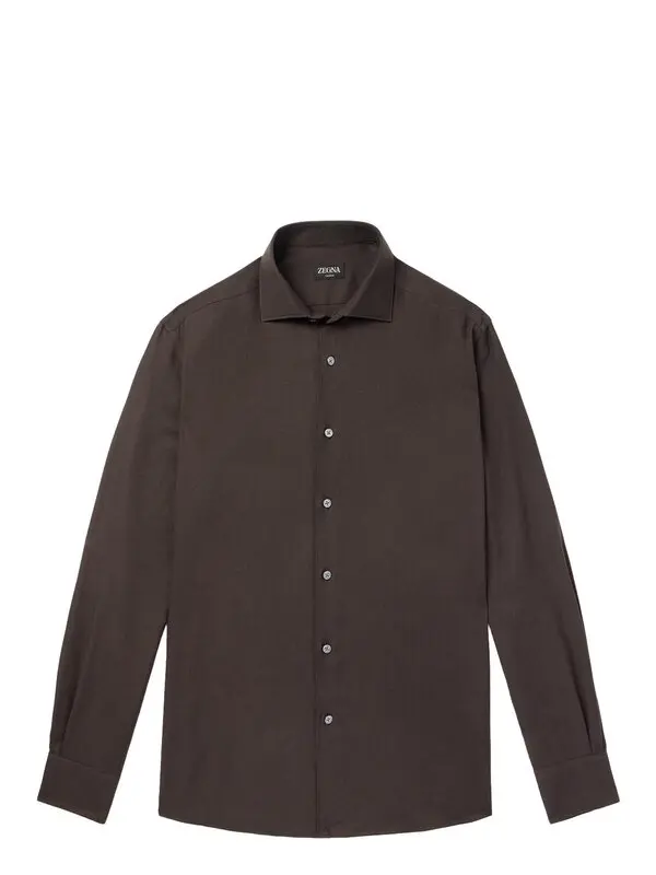 Zegna Cotton And Cashmere-blend Shirt - Brown
