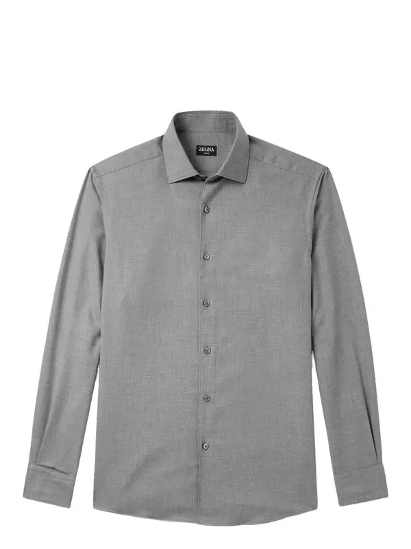 Zegna Cotton And Cashmere-blend Twill Shirt - Gray