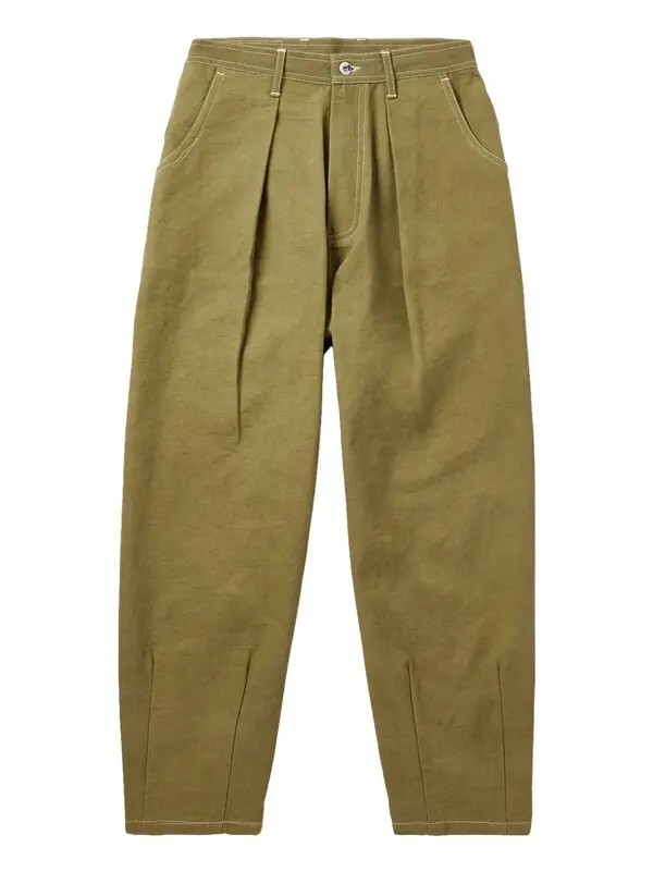 STORY MFG. Lush Wide-leg Pleated Organic Cotton-canvas Trousers - Green