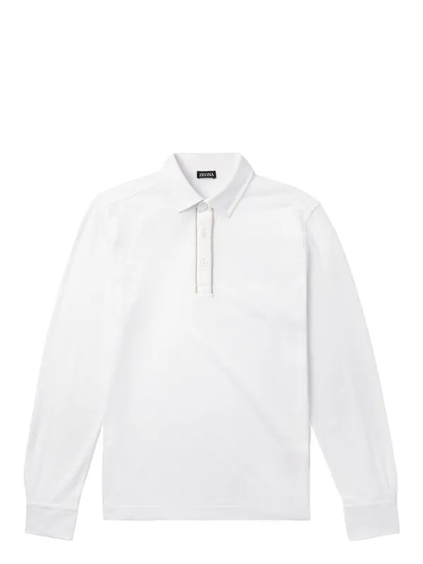 Zegna Suede-trimmed Cotton-piqué Polo Shirt - White