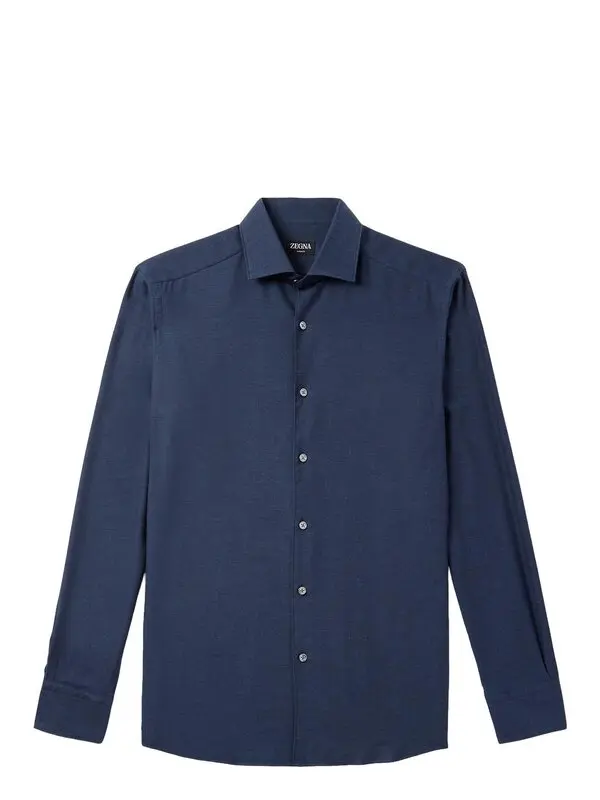 Zegna Cotton And Cashmere-blend Twill Shirt - Blue