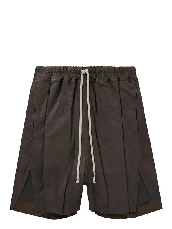 Rick Owens Straight-leg Leather Drawstring Shorts - Brown