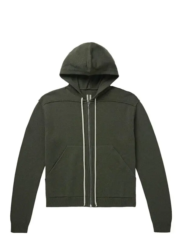 Rick Owens Boiled Cashmere And Wool-blend Zip-up Hoodie - Green