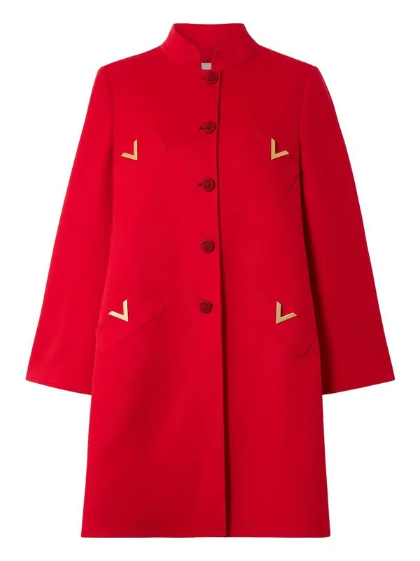 Valentino Garavani Embellished Wool-blend Coat - Red