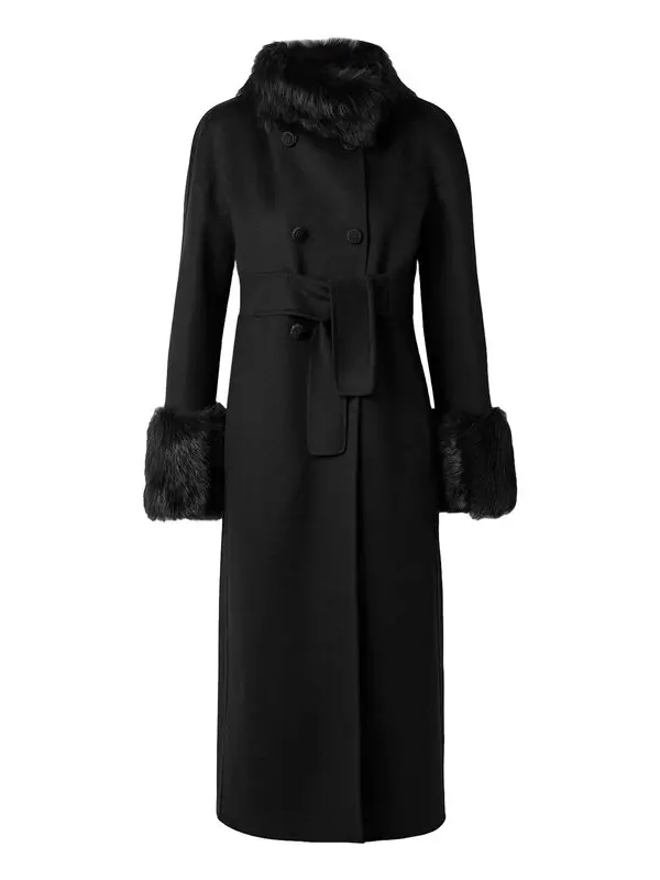 Valentino Garavani Double-breasted Shearling-trimmed Wool And Cashmere-blend Felt Coat - Black
