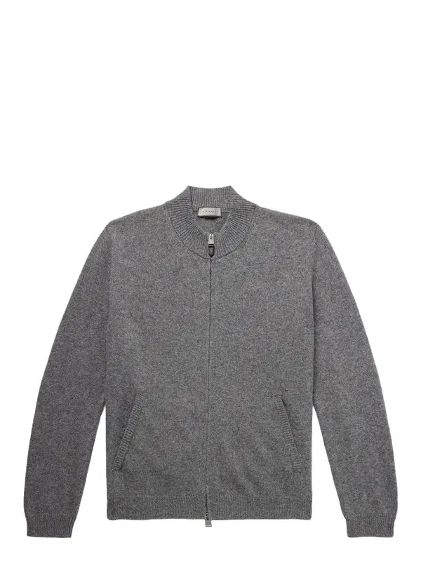 Canali Wool And Cashmere-blend Zip-up Cardigan - Gray