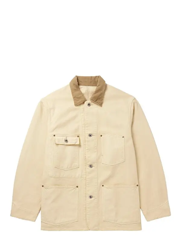 A.PRESSE Corduroy-trimmed Canvas Coverall Jacket - Neutrals